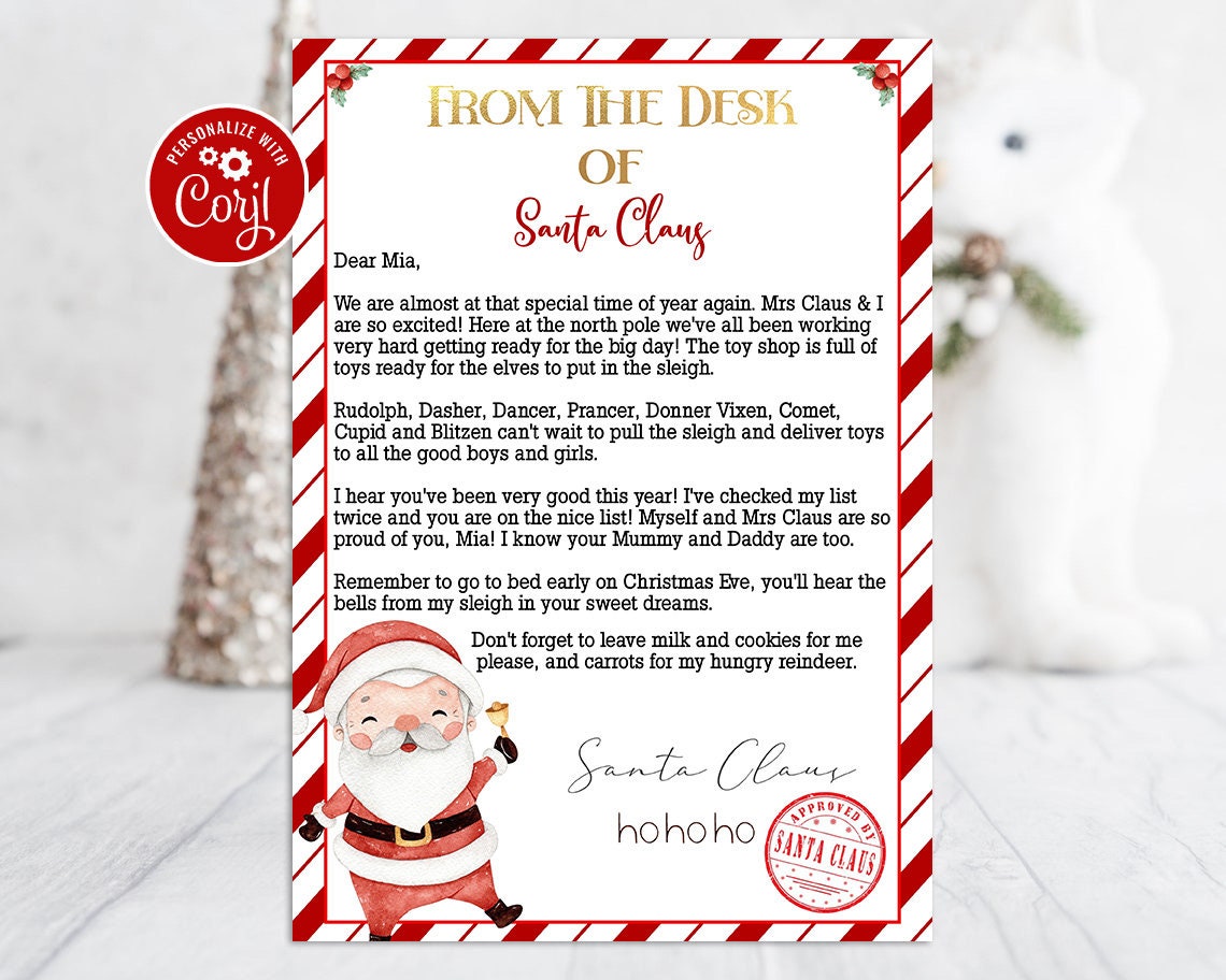 Editable Personalised Letter From Santa, Letter From the Desk of Santa ...
