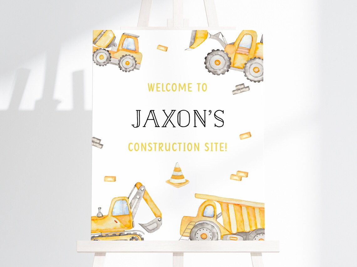Editable Construction Birthday Party Welcome Sign, Dump Truck Sign ...