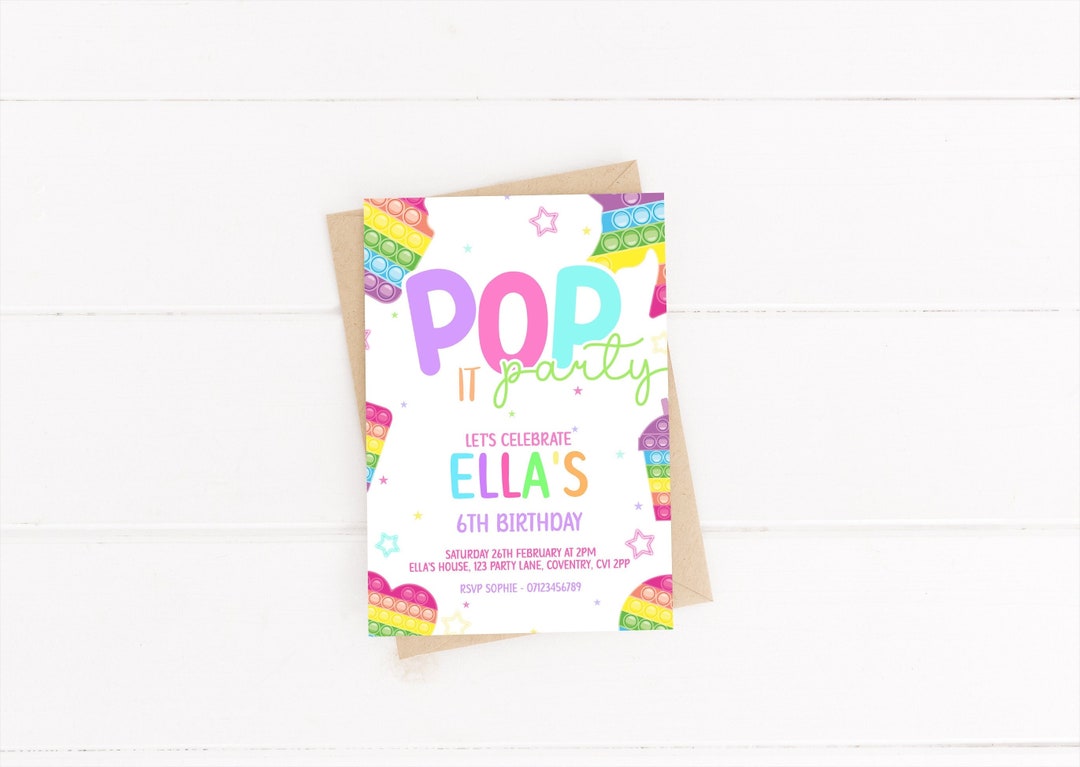 Editable Pop It Birthday Party Invite, Fidget Toy Invitation, Pastel ...