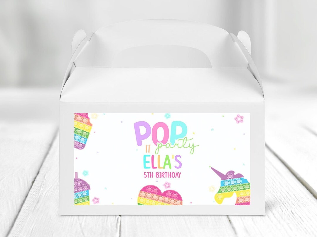Editable Pop It Birthday Party Gable Gift Box Label, Fidget Toy Label ...