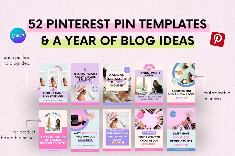 52 Pinterest Templates & Blog Ideas | Canva Templates | Pinterest Pins ...