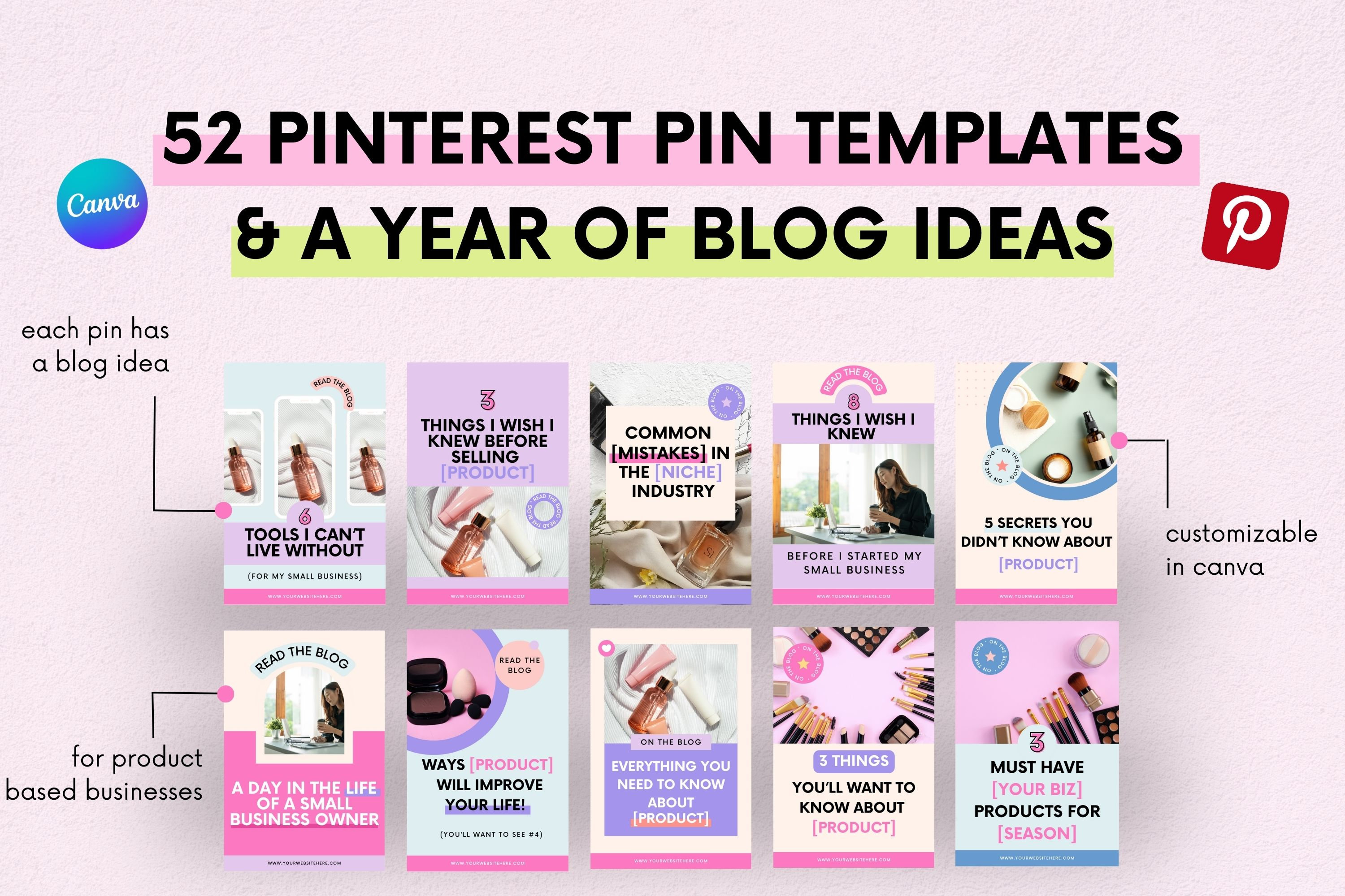 52 Pinterest Templates & Blog Ideas | Canva Templates | Pinterest Pins ...