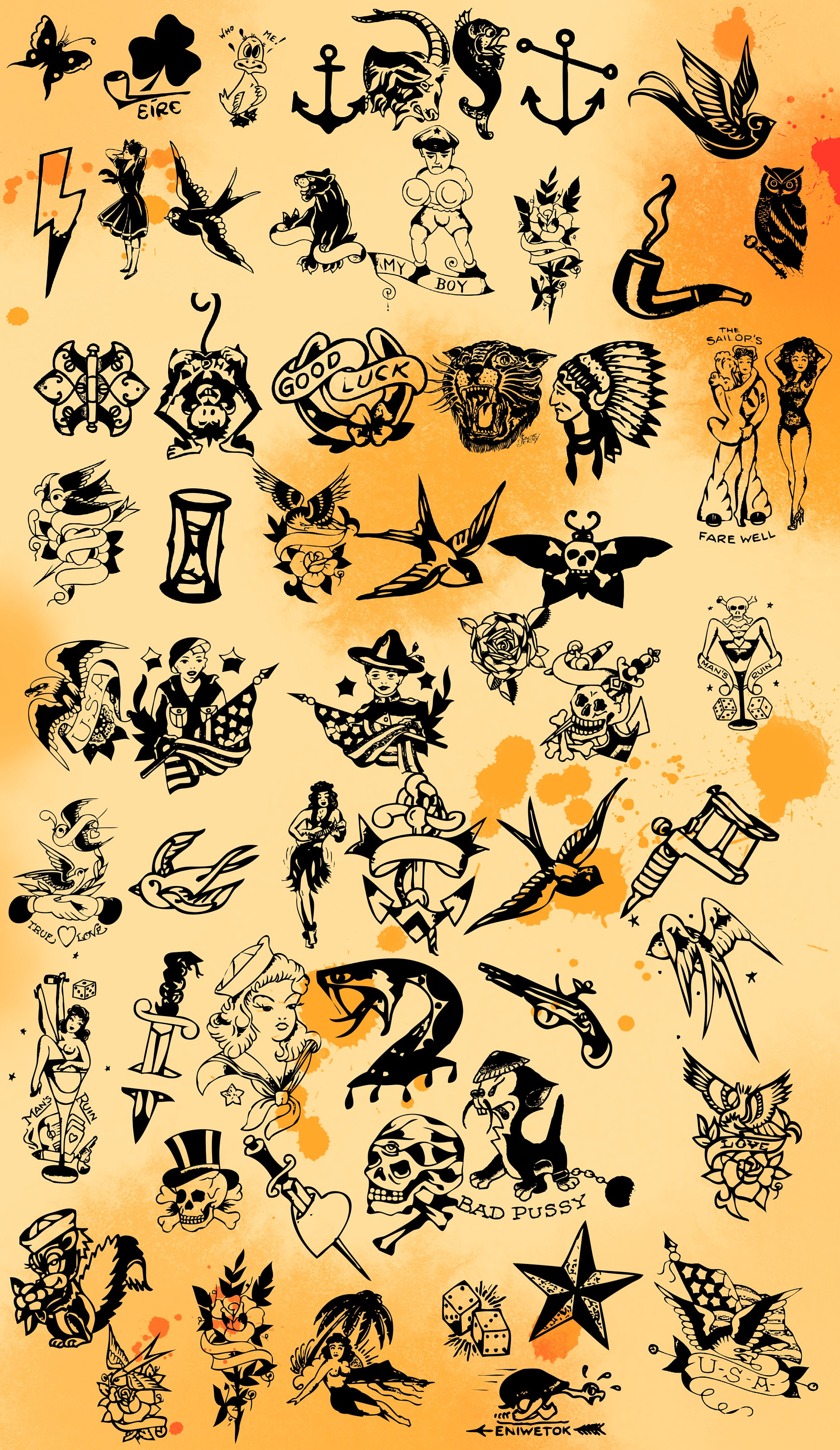 Traditional Classic Tattoo Flash Stamps for Procreate, 70s 80s 90s ...