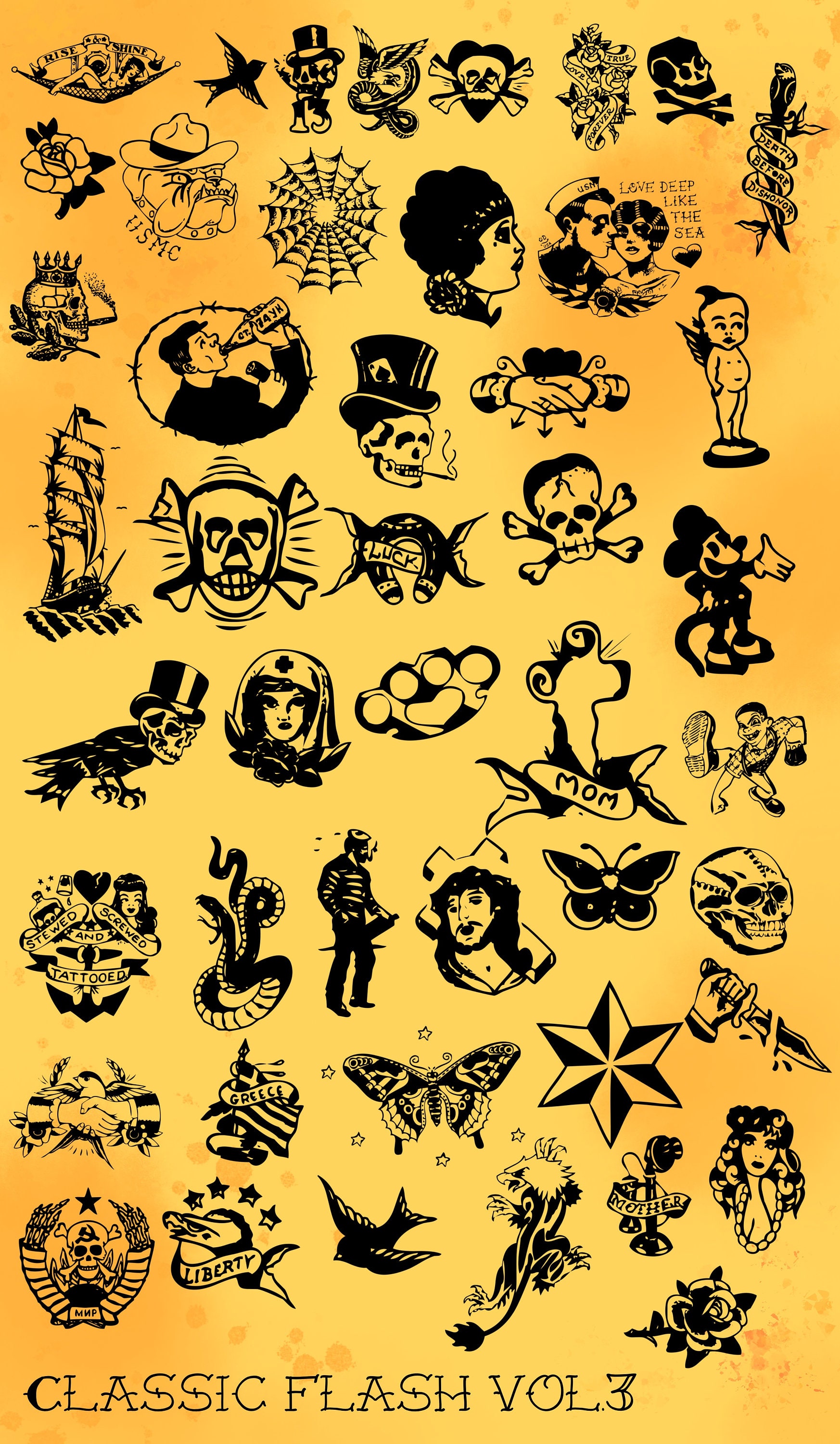Traditional Classic Tattoo Flash Stamps for Procreate, 70s 80s 90s ...
