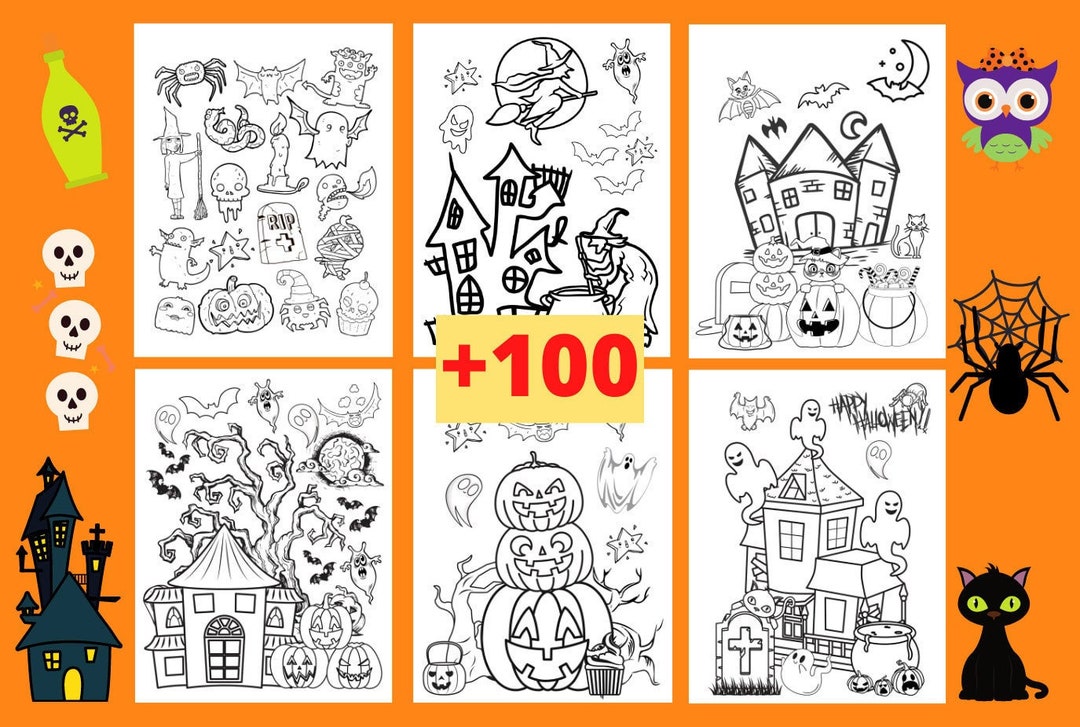 100 Halloween Coloring Pages for Children - Etsy
