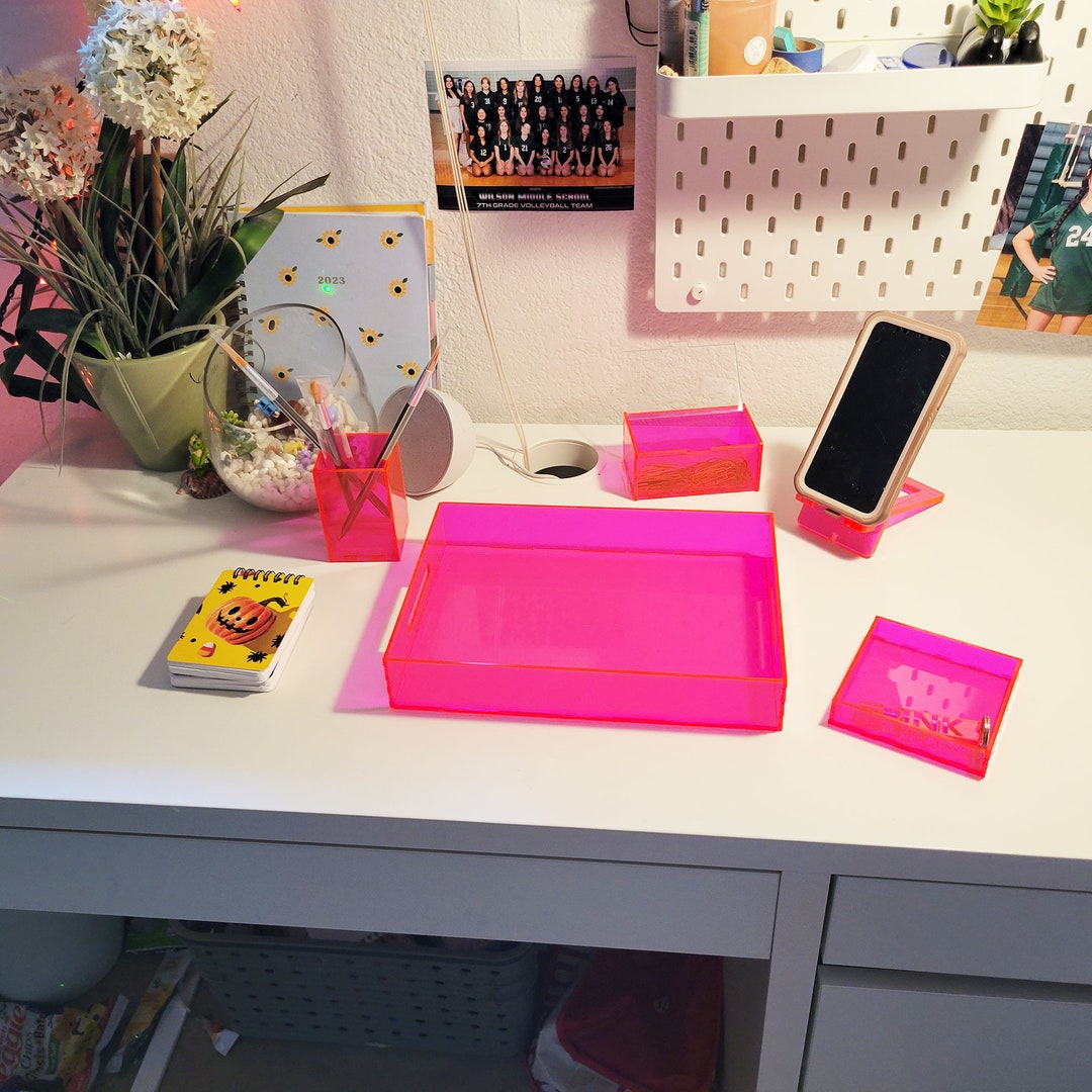 Acrylic Desk Setup: Locally Crafted Trays, Pencil Holder & Paperclip ...