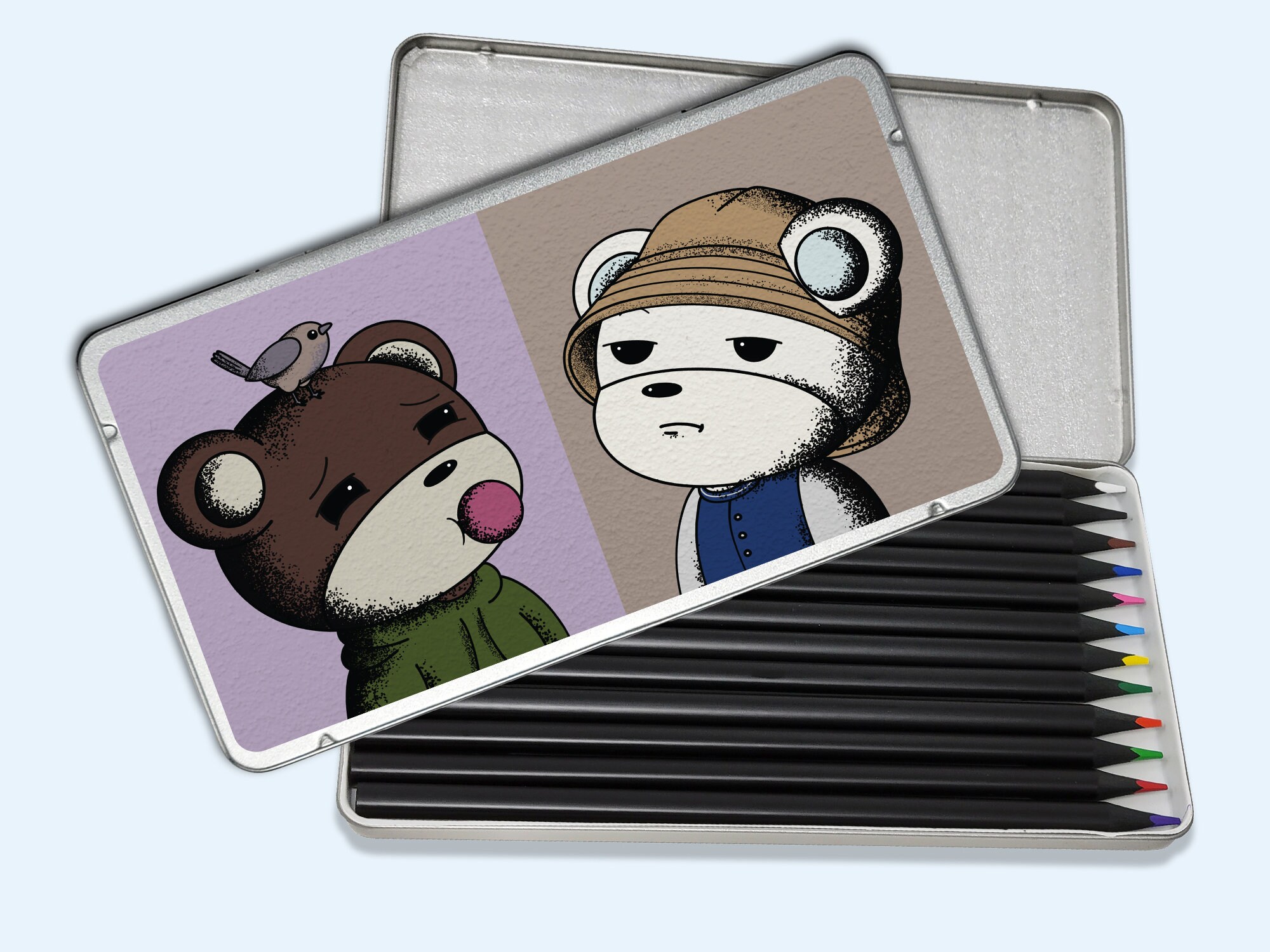 12 Coloring Pencil Set Coloring Silver Tin With more - Etsy