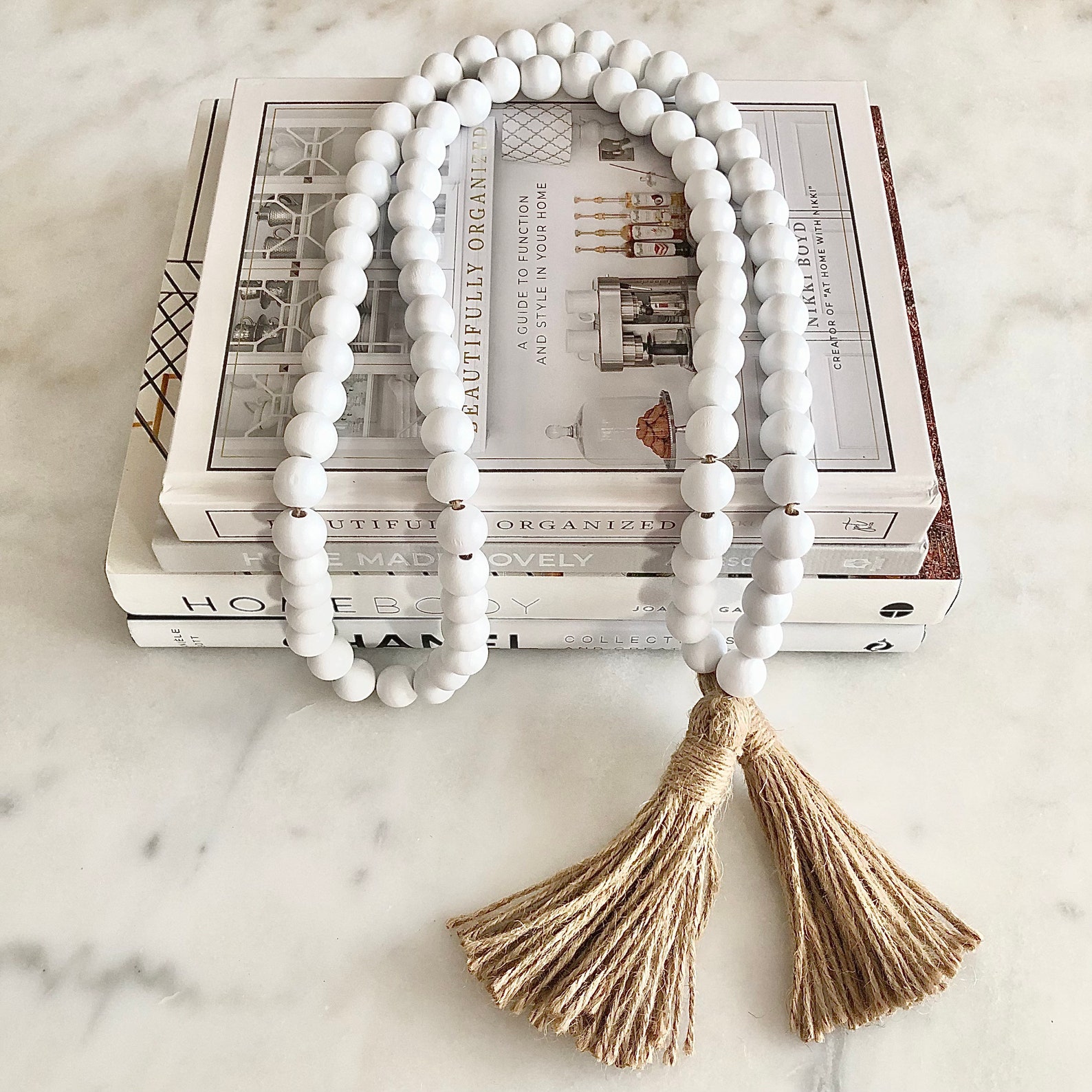 White Wooden Tassel Farmhouse Wooden Beads Tassel Decor - Etsy