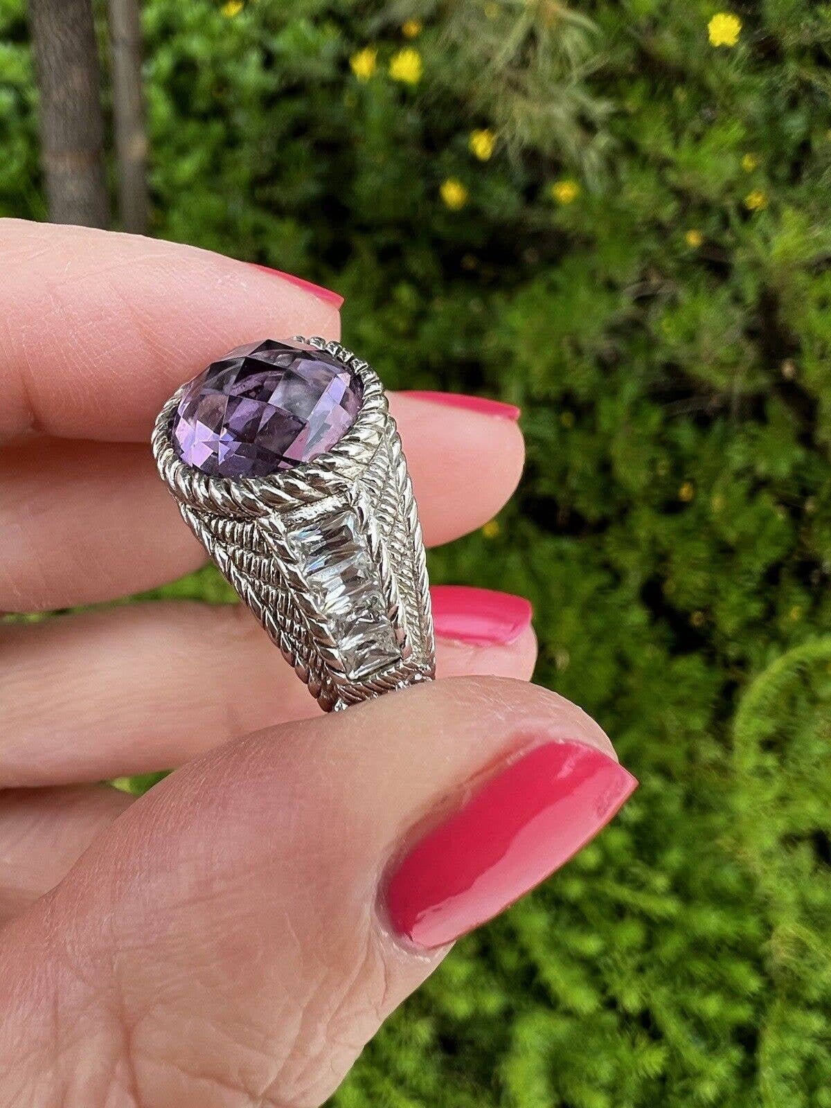 Judith Ripka Ring Sterling Silver With SZ, Amethyst and Finite Stones ...