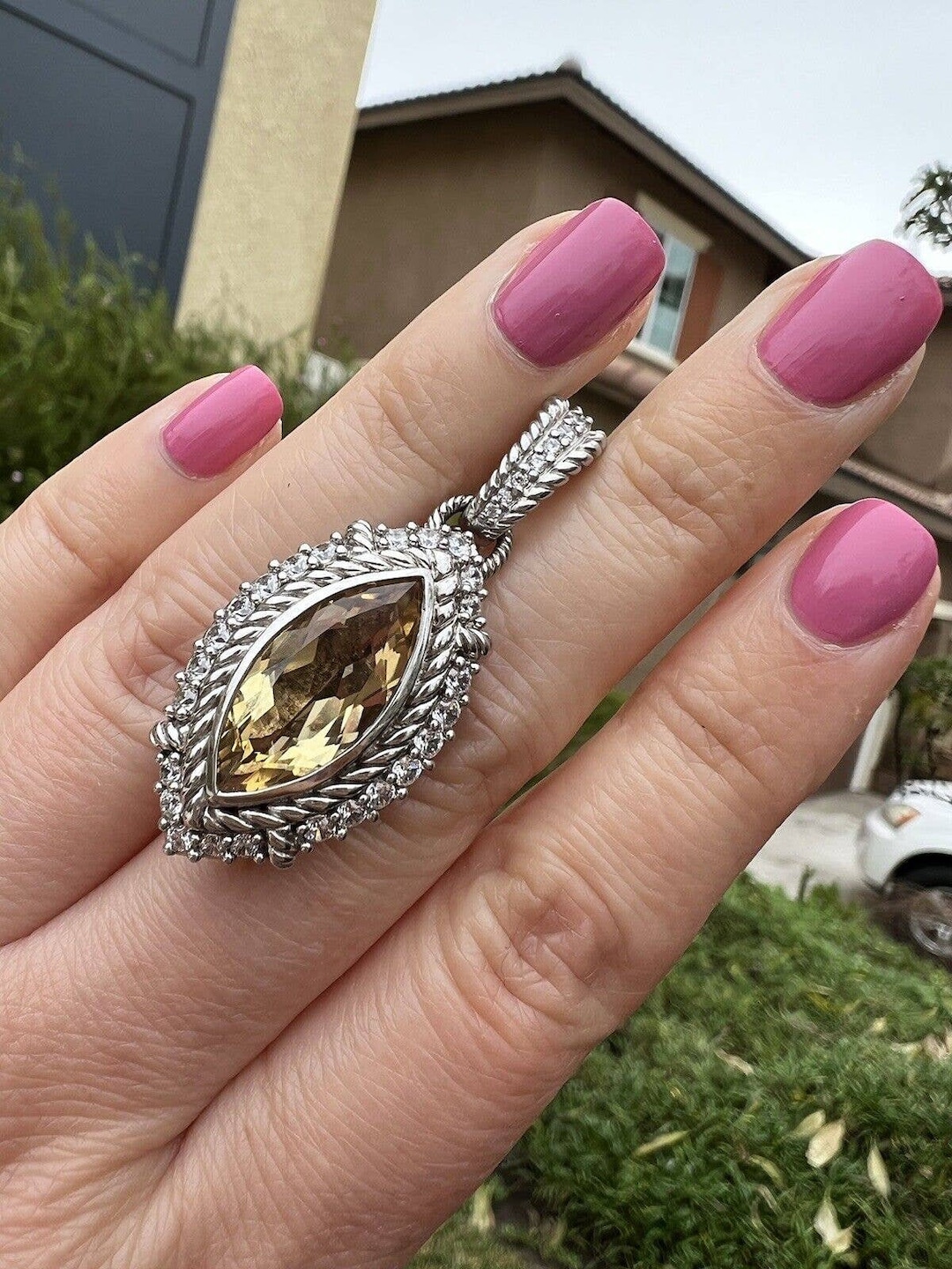 Judith Ripka 925 Sterling Silver Citrine Marquise CZ Pendant W ...