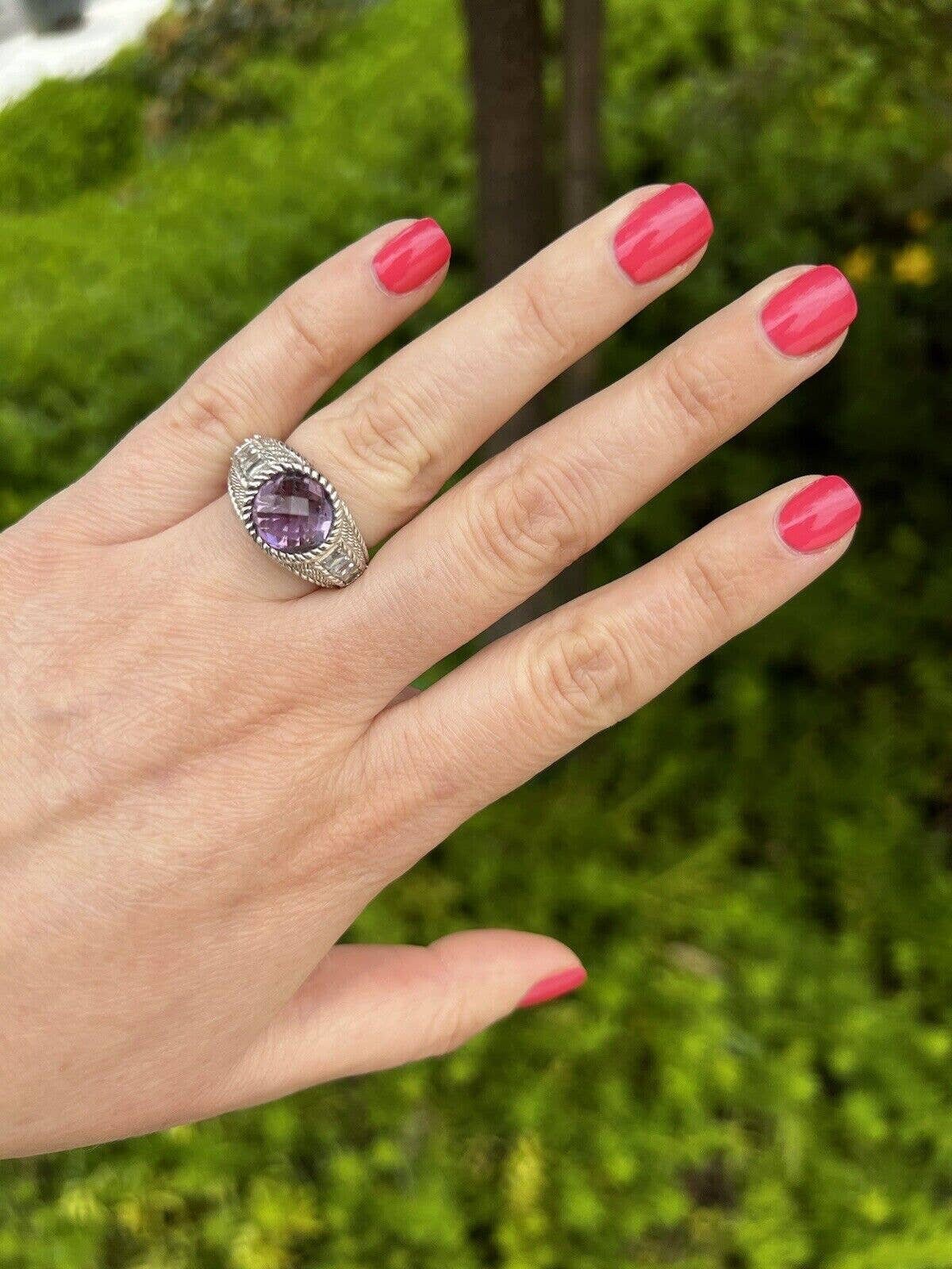 Judith Ripka Ring Sterling Silver With SZ, Amethyst and Finite Stones ...