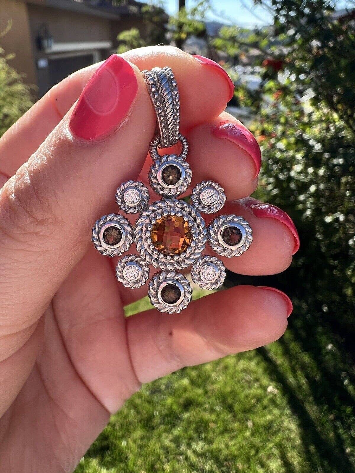 Judith Ripka Silver Pendant Mandarin Garnet - Etsy