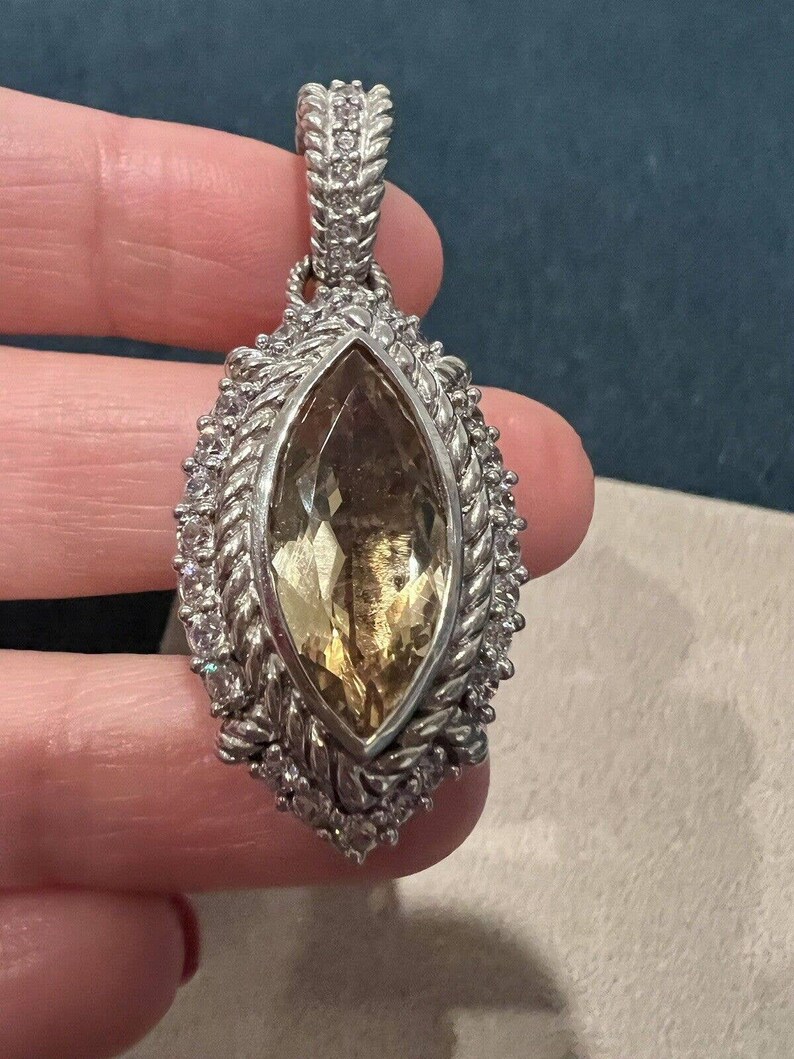 Judith Ripka 925 Sterling Silver Citrine Marquise CZ Pendant W ...