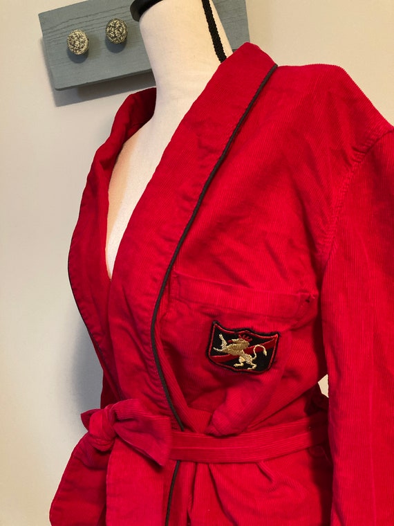 70s Vintage (L) Lovers Red Corduroy Smoking Robe or B… - Gem