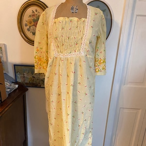 Vintage Topwear Italian Style Pale Yellow Nightgown W Smocking Pink ...