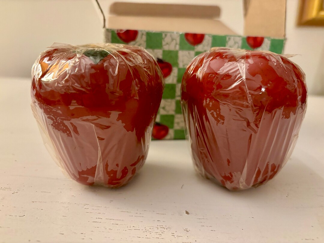 Vintage Red Delicious Wax Apple Candles in Box NIP Apple Shaped Candles ...