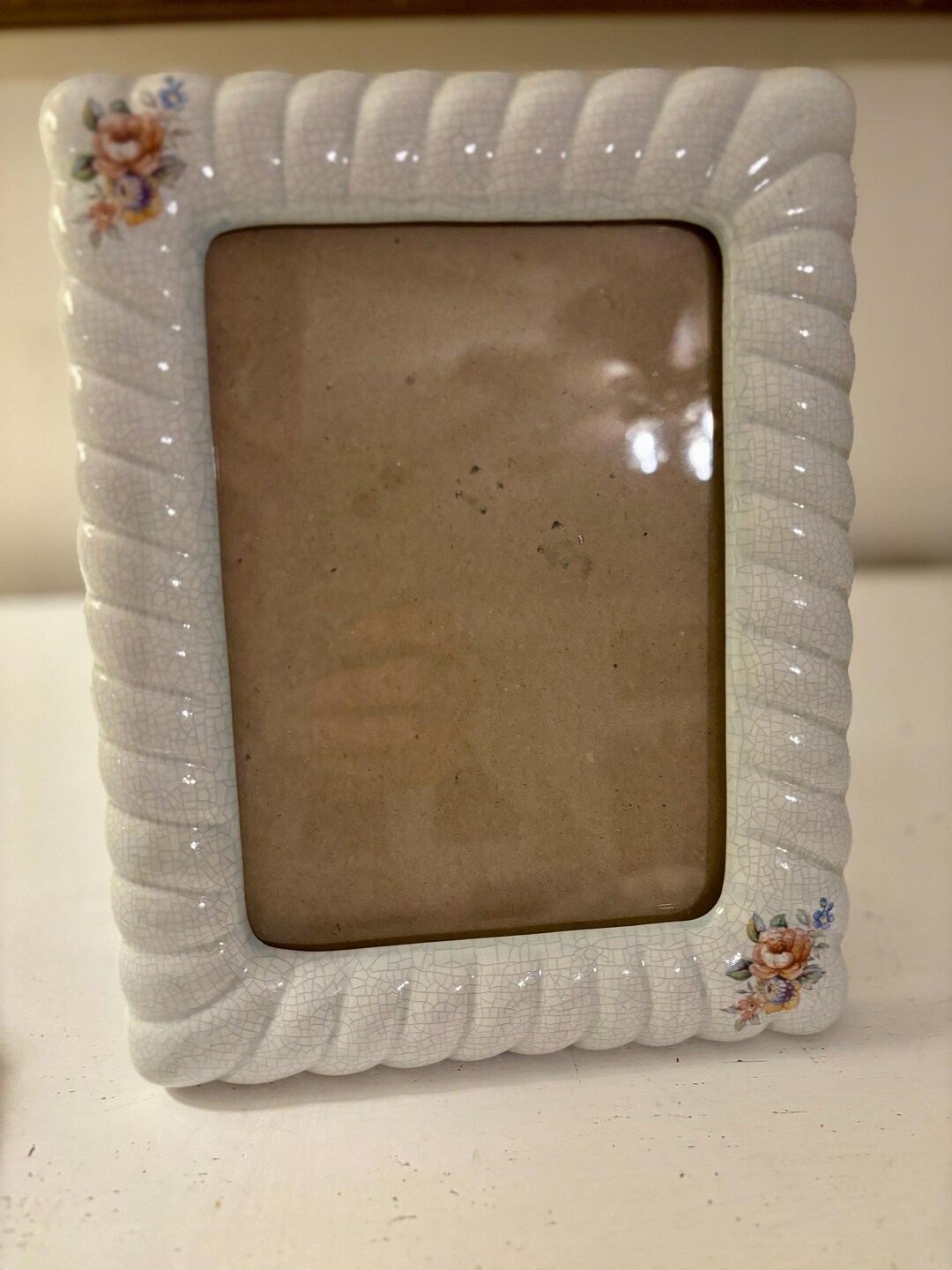 Vintage Ceramic Floral Frame Crackle Glaze Pale Blue Cermaic Floral ...