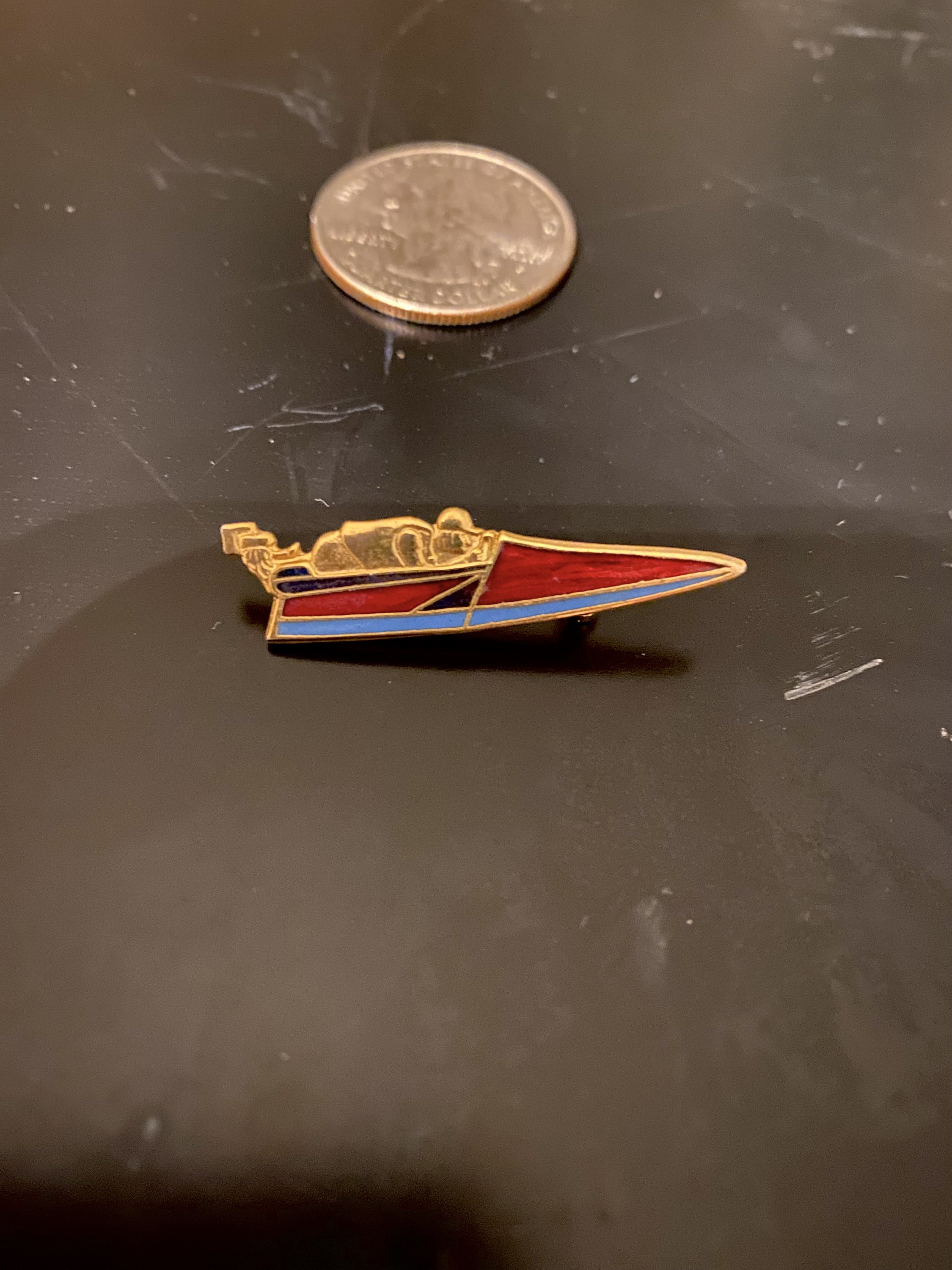 Vintage Red Blue Gold Toned Speedboat Pin Brooch Man Inside - Etsy