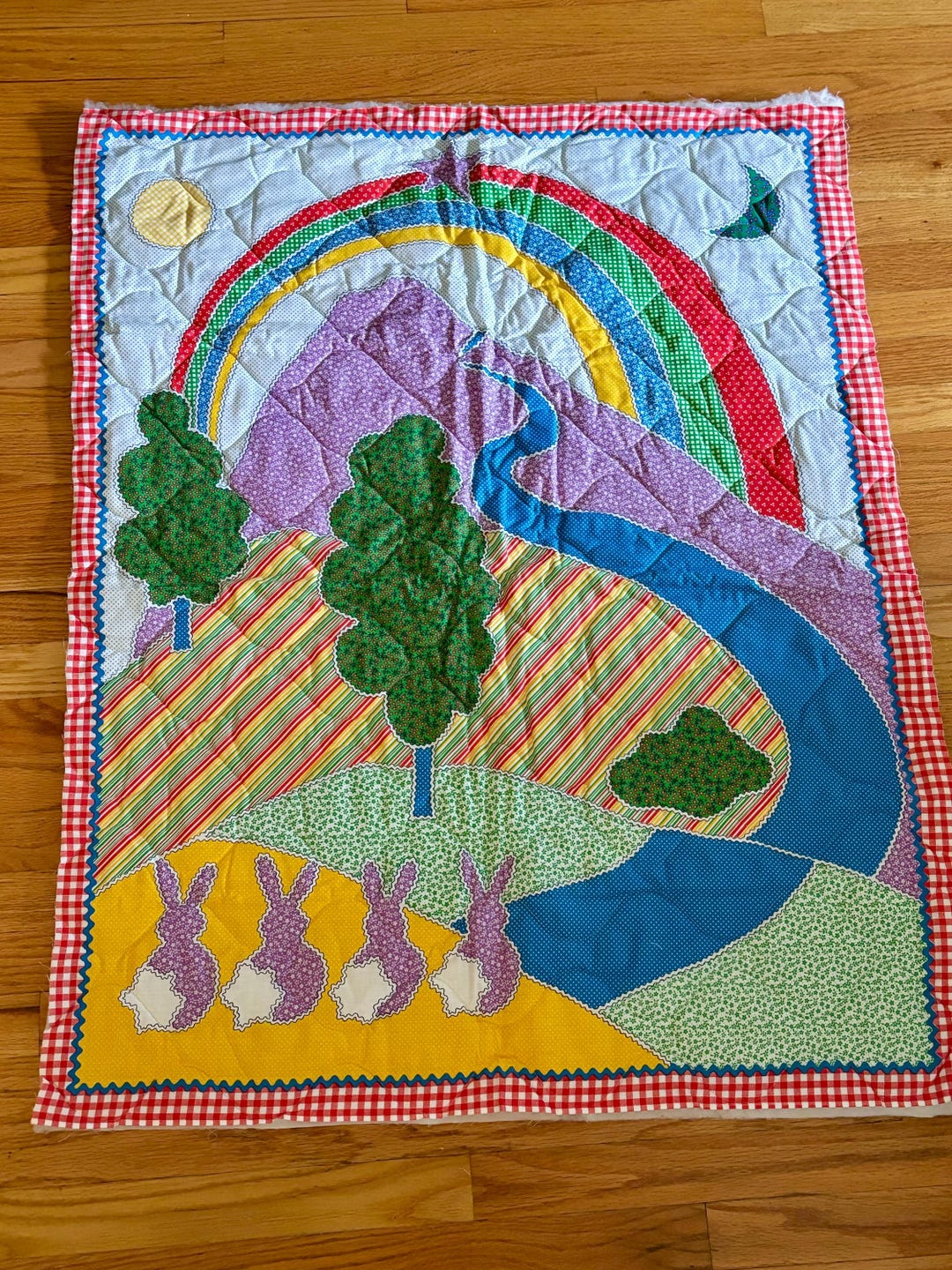 Calico Bunnies Quilt Block Vintage Rainbow Calico Fabric 70s Rainbow ...