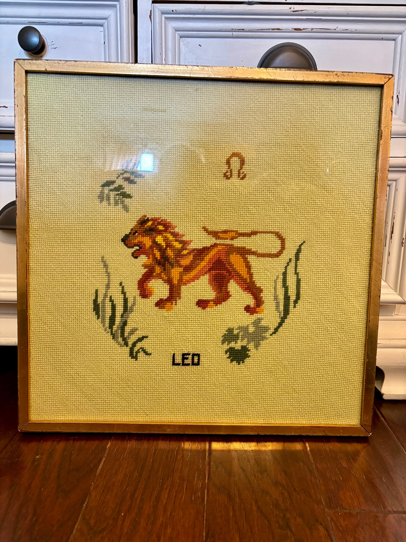 Vintage Leo Lion Embroidery Wall Art in Gold Tone Frame (18x18) - Etsy