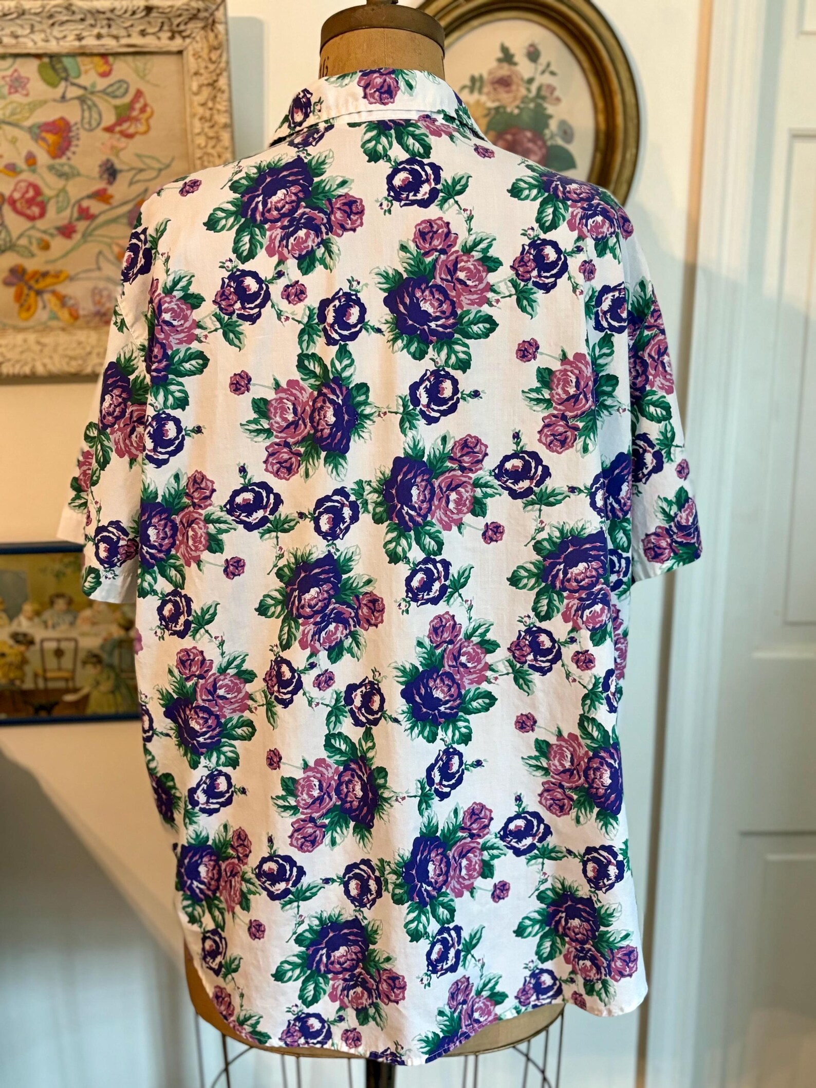 Purple Roses Button Down Top Basic Editions Sz 22 Volup Friendly Floral ...