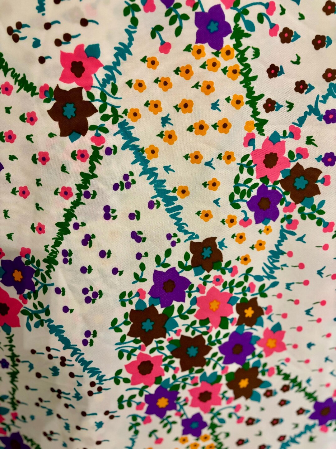 Vtg Flower Power Fabric 60s Large Flower Print Psychedelic Flowers 59 L ...