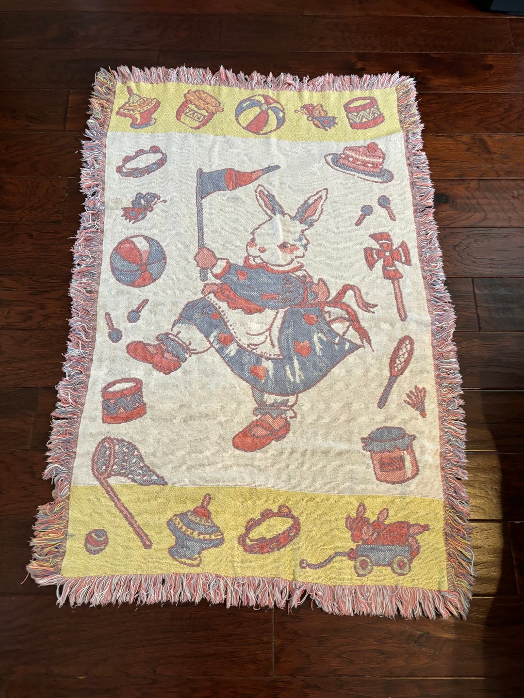 Vintage Laura Ashley Mother and Child Bunny Blanket W Fringes 90s Baby ...