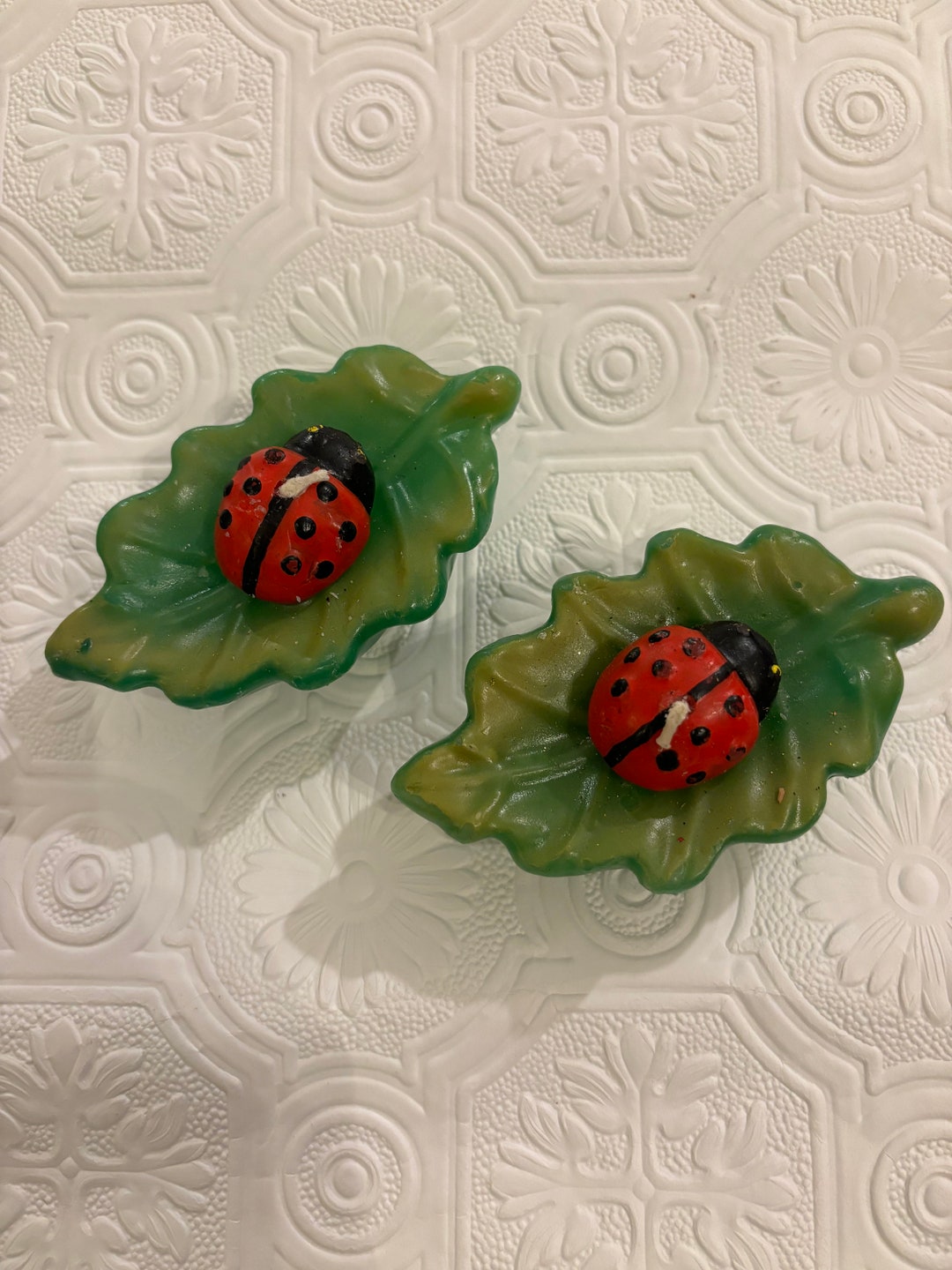 Two Brightly Colored Large 2 Vintage 90s Red Ladybug Green Leaf Was ...
