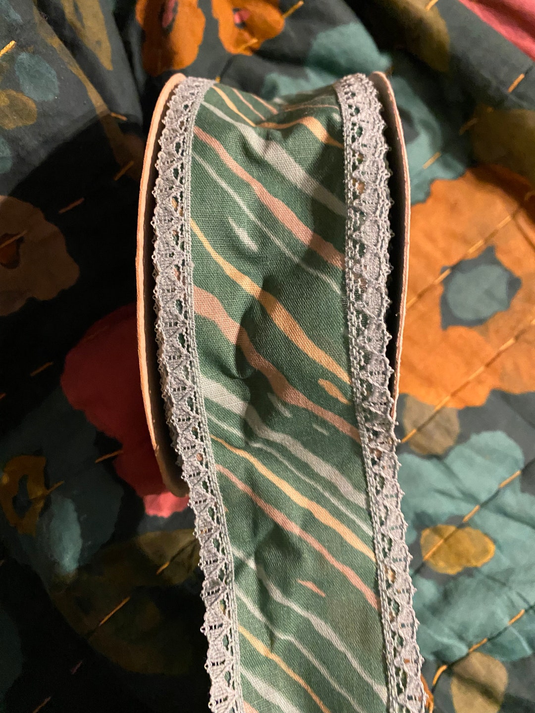 Funky Pattern MCM MOD Ribbon Sage Yellow White Lace WFR Ribbons Corp ...