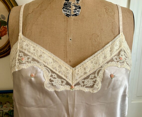 1950s Barbizon Vintage Maxi Slip Nightgown Lace Cream… Gem