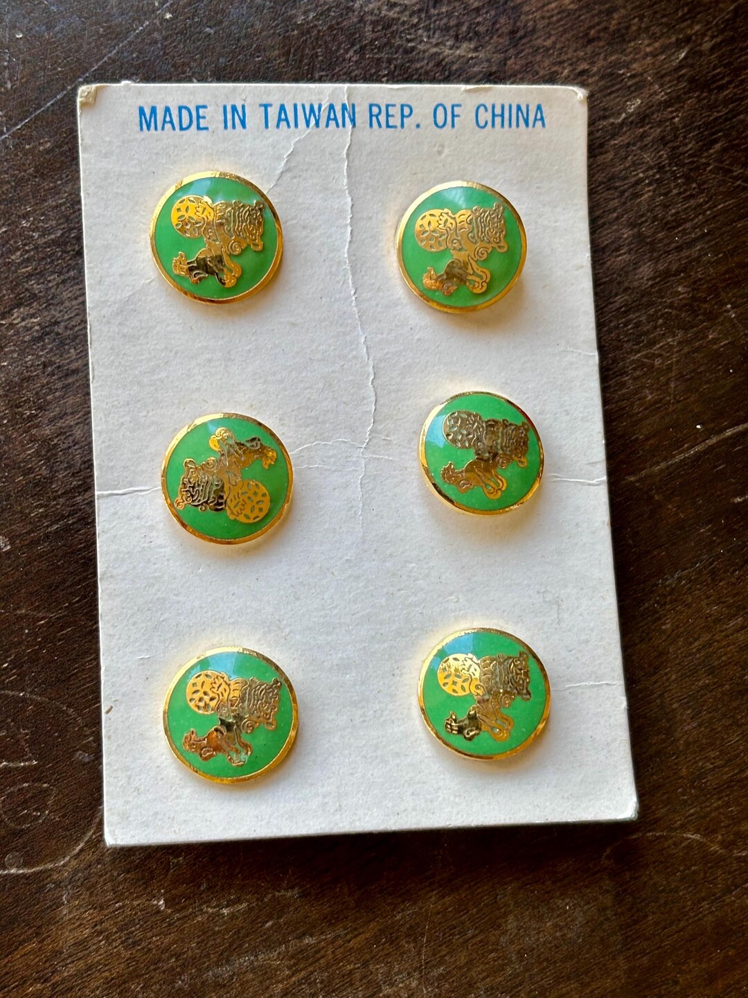 MCM Chinese Dragon Button Set of Six Olive Green and Gold Made in ...