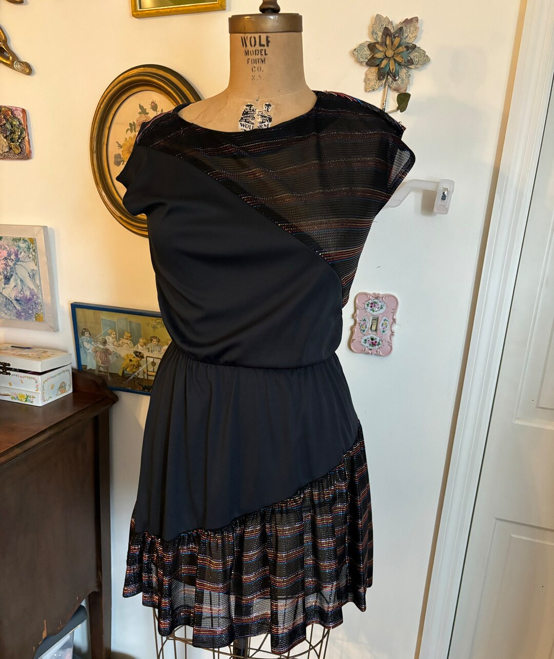 Vintage 60s Black Partially Sheer Mini Dress Disco New Years Eve Wear ...