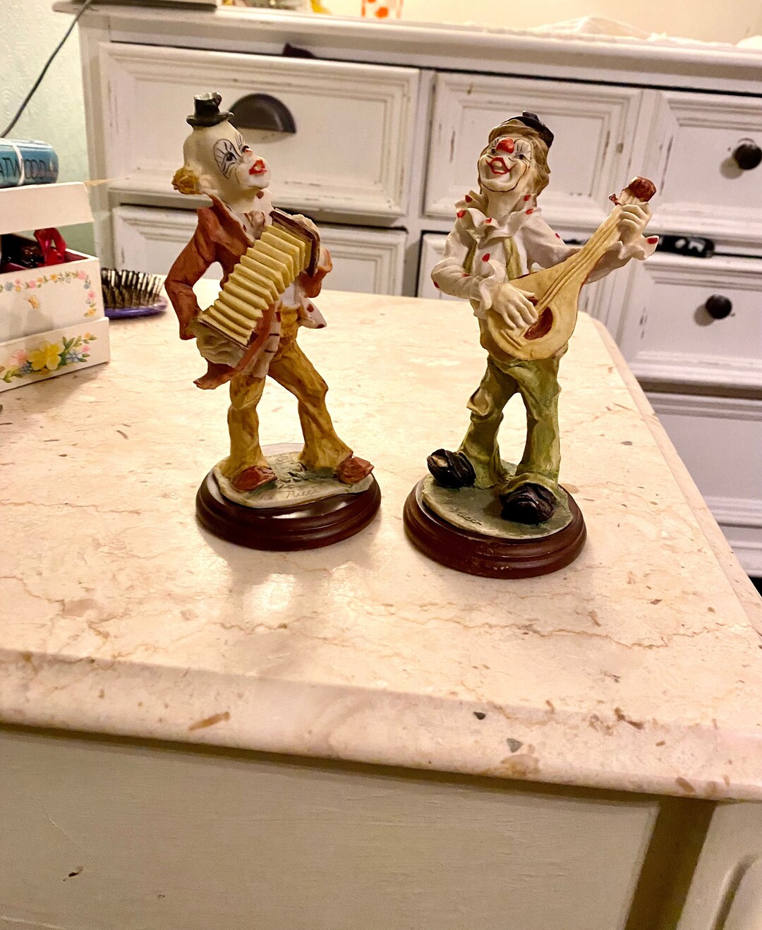 Lot of 2 Pucci Clown Figurines by Arnart 1984 Bald Hobo Clowns Mandolin ...