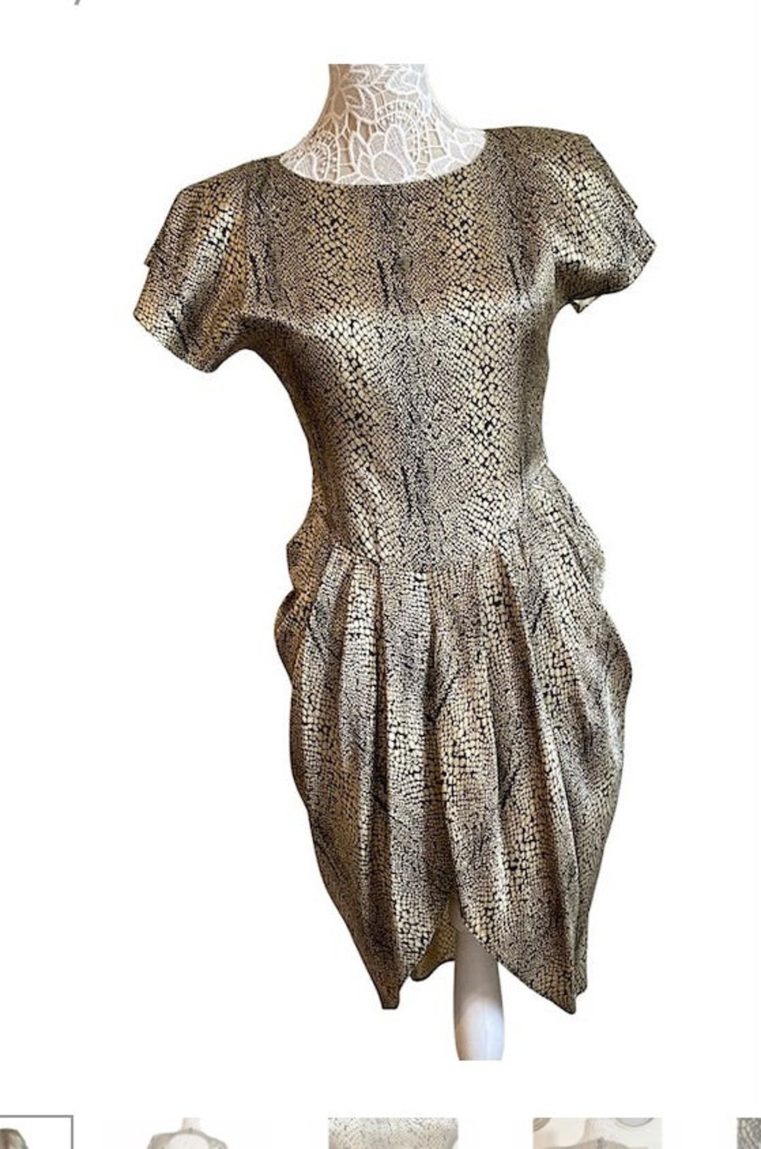 Vintage Retro 80s Gold Black Snakeskin Pattern Bodycon Dress Shoulder ...