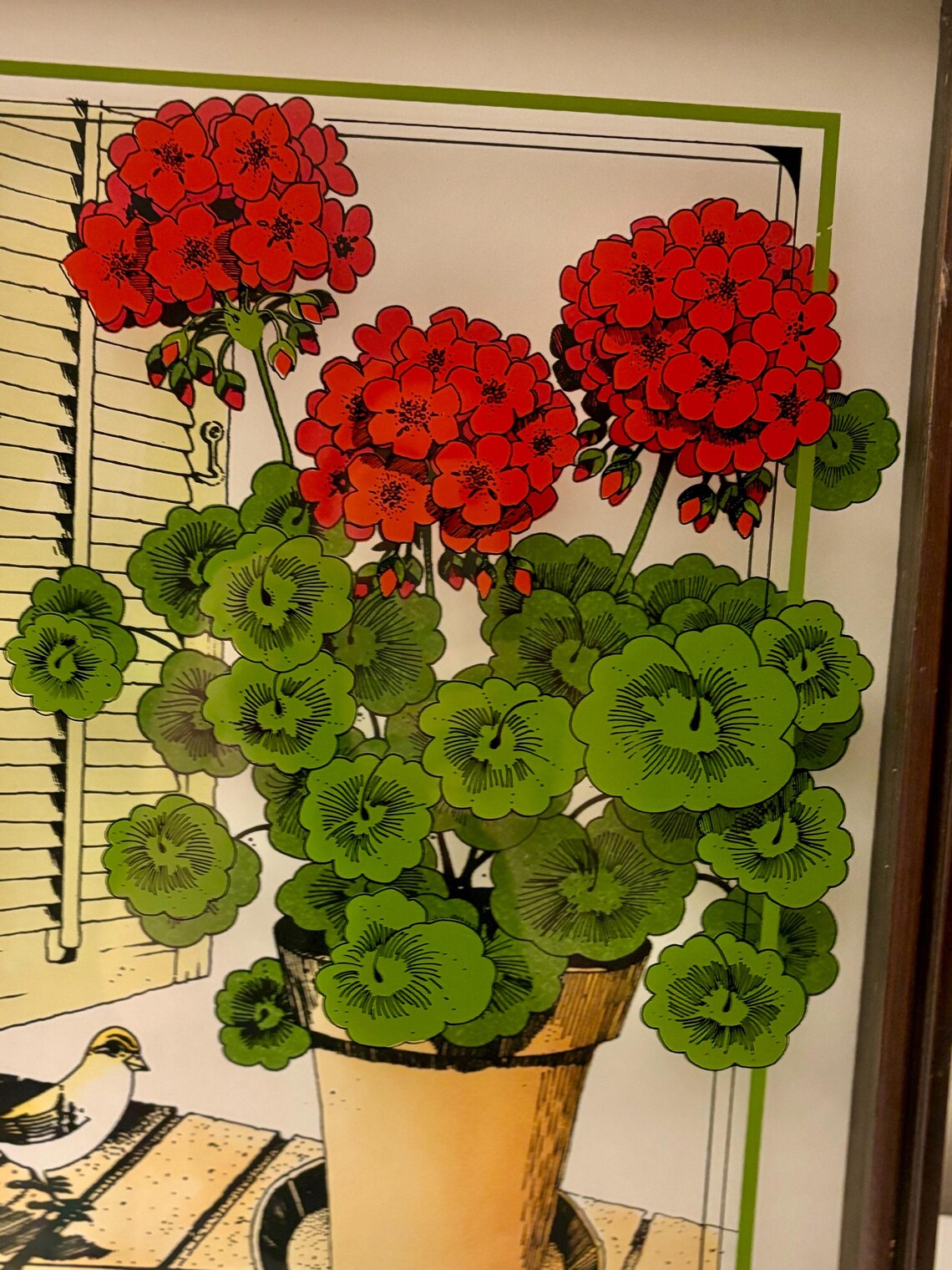 MCM Reverse Glass Red Geranium Still Life With Goldfinch 3D Effect ...