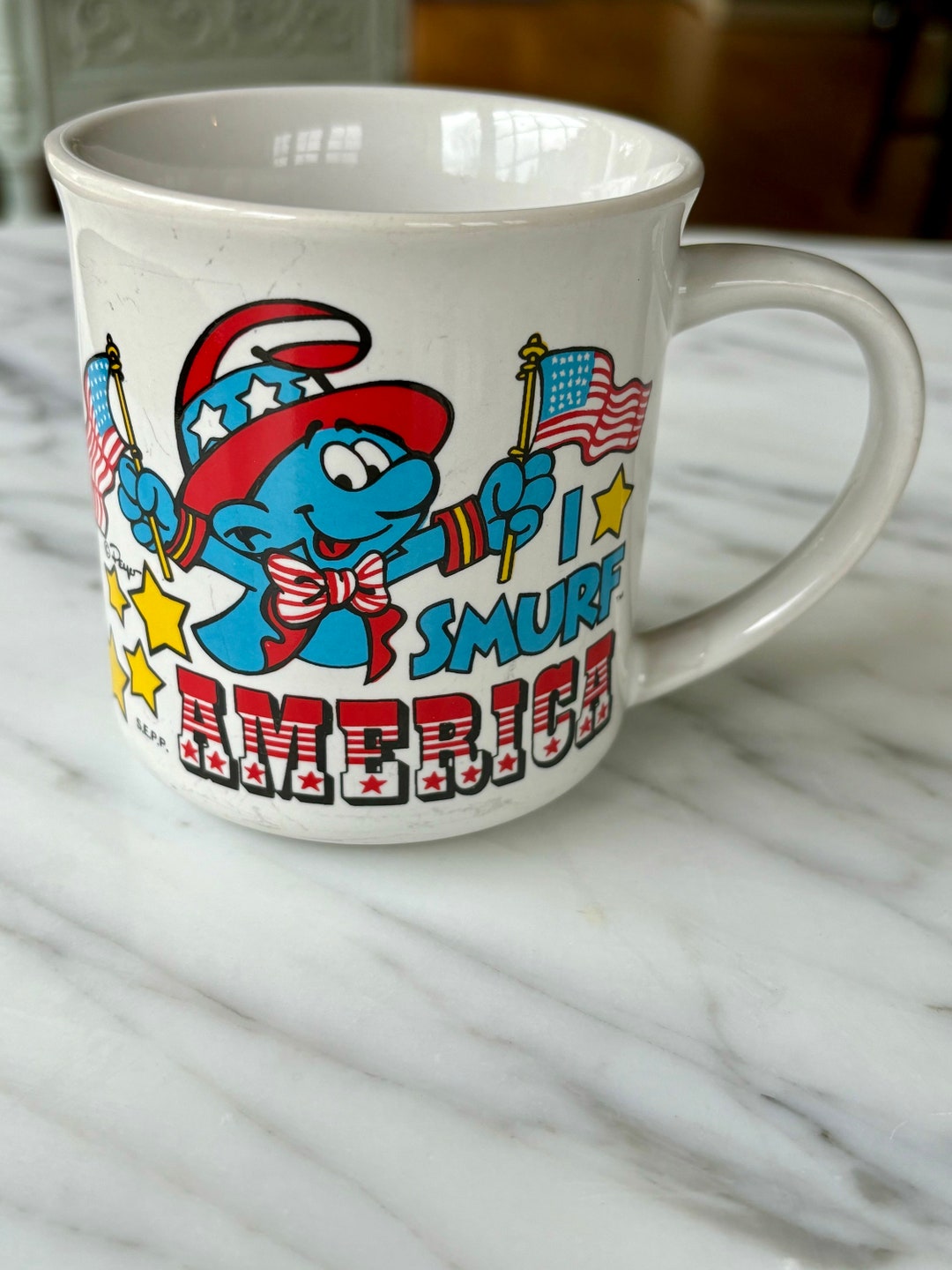 Retro Smurf Mug 4th of July Patriotic Smurf Mug Smurf Travels America ...