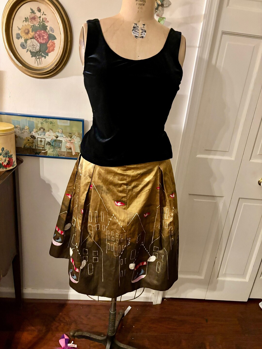 Maeve Brand Feathered Village Silk Blend Box Pleat Midi Skirt Sz 8 - Etsy
