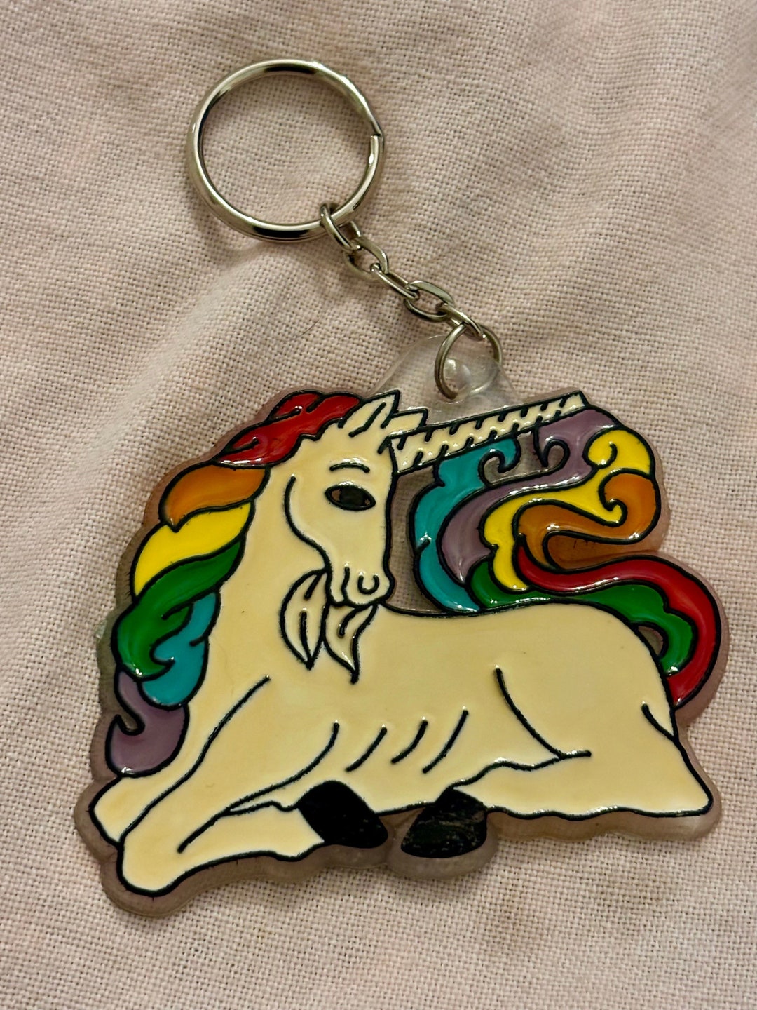 Retro Unicorn Keychain Rainbow Mane Vintage 70s Unicorn Keychain - Etsy