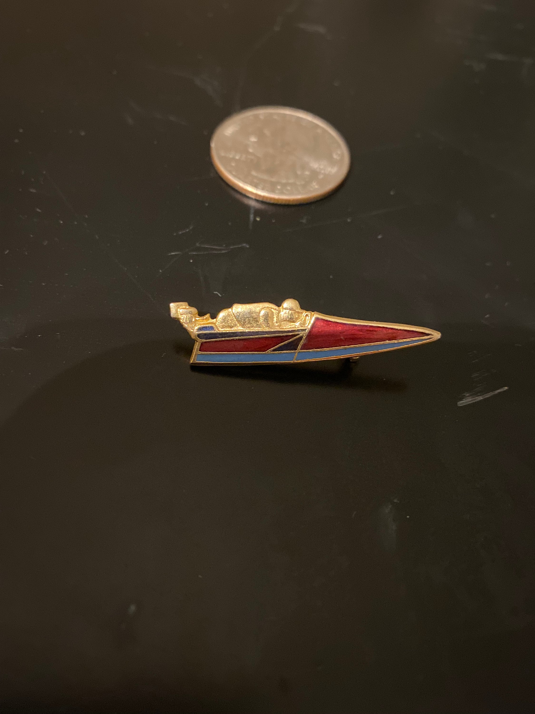 Vintage Red Blue Gold Toned Speedboat Pin Brooch Man Inside - Etsy