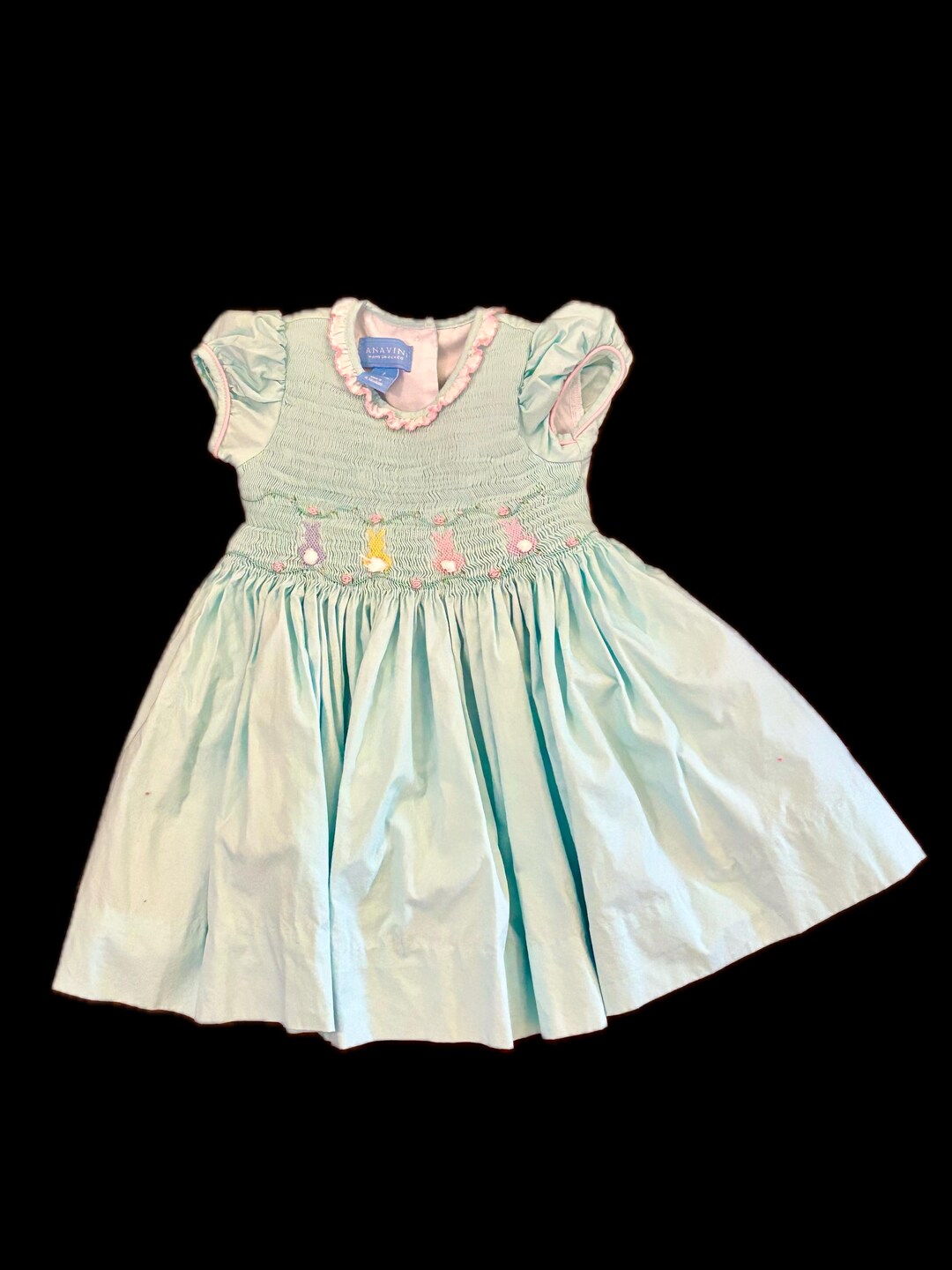 Anavani Hand Smocked Easter Dress Smocked Bunnies Baby Blue 2T Ties in ...