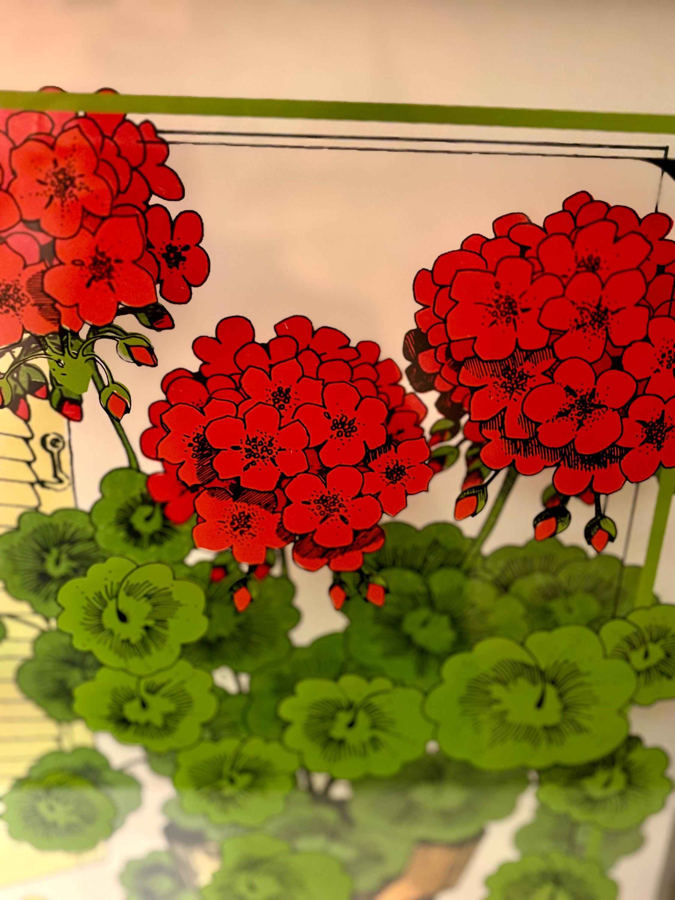 MCM Reverse Glass Red Geranium Still Life With Goldfinch 3D Effect ...