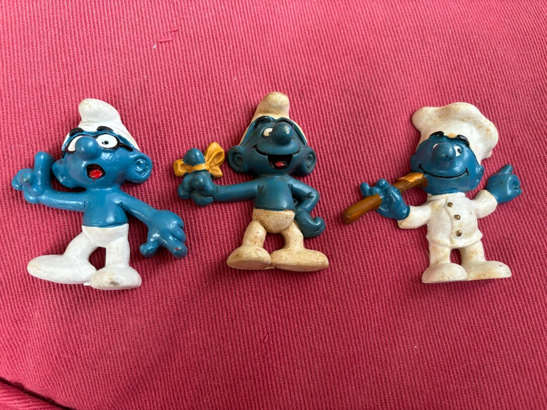 Lot 3 Smurf Fridge Magnets Retro Brainy Smurf Baker Smurf Forgetful Bow ...