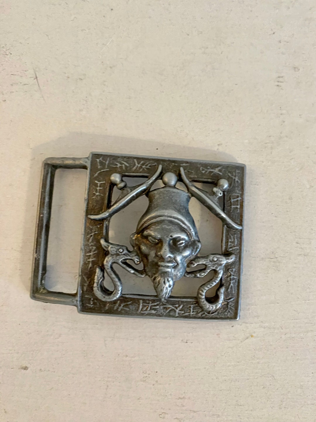 Rare Antique Art Nouveau Asian Theme Dragons Man Bust Metal Belt Buckle ...