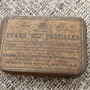 Antique Evans’ Antiseptic Throat Pastilles Metal Container Late 19th ...