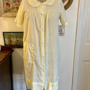 Katz Yellow 60s House Coat Nap Dress Robe Mumu Snaps Embroidered Peter ...