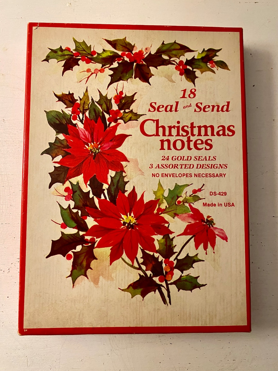 Vintage Poinsettia Christmas Cards Stationary Children in Snow 60s ...