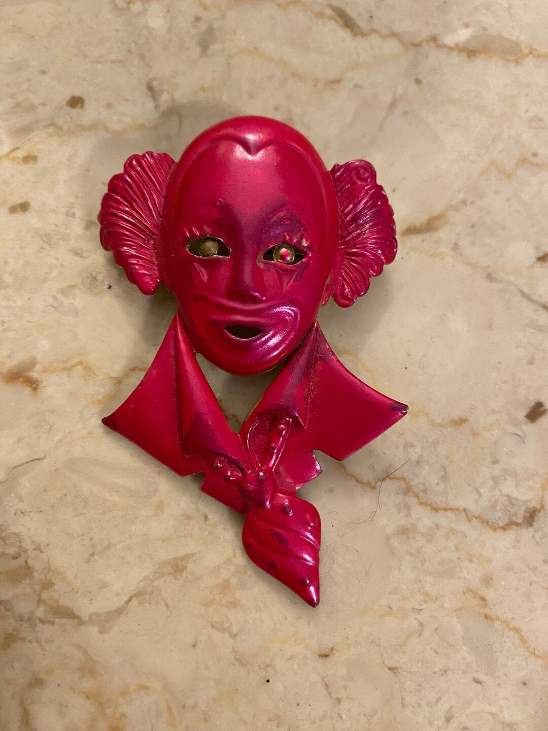 Vintage Creepy Magenta Clown Brooch With Painted Face Tie Shirt Hobo ...