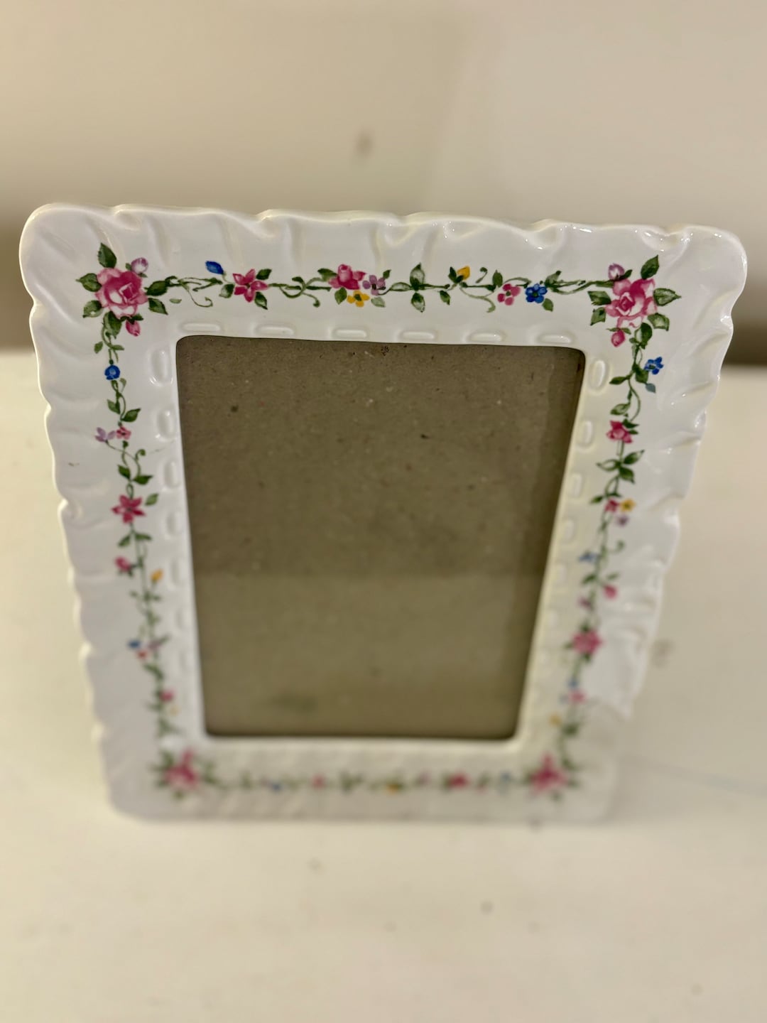 Ceramic Cottagecore Floral Frame Shabby Chic Pink and White Rose Frame ...