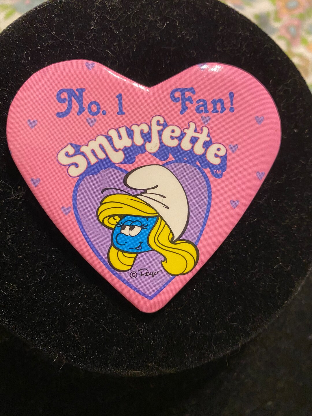 Vintage 80s Peyo No. 1 Fan Smurfette Smurf Pink Purple Heart Pin - Etsy