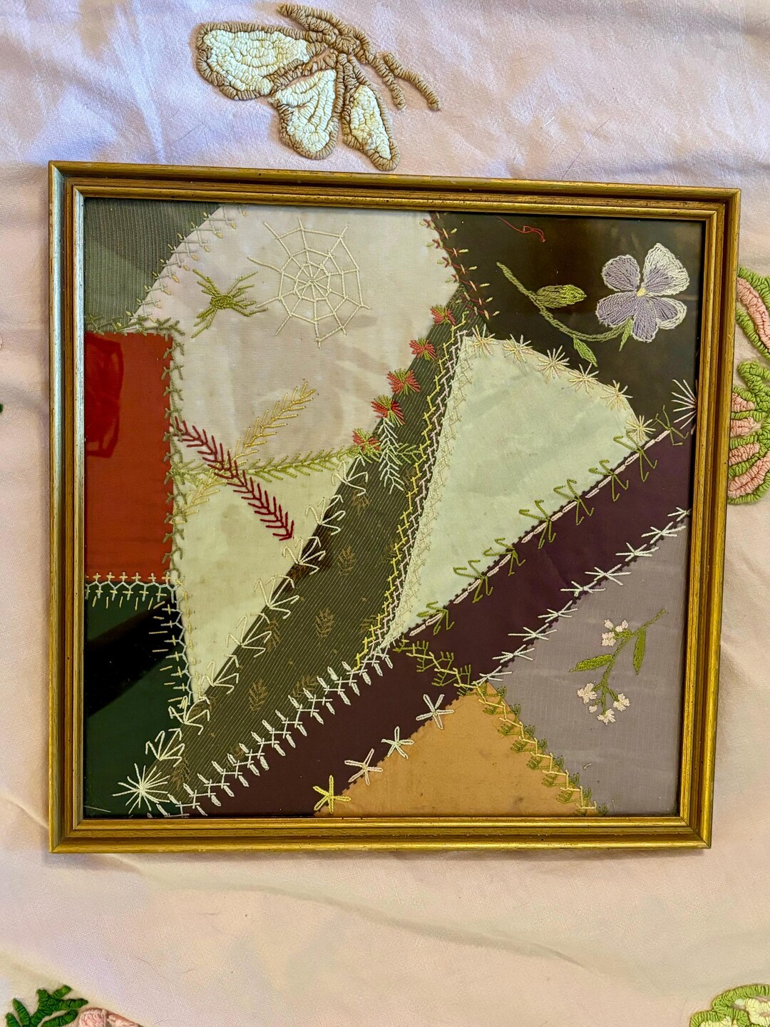 Vtg Folk Art Patchwork Spider Flower Wall Art Quilting Vintage Slow ...